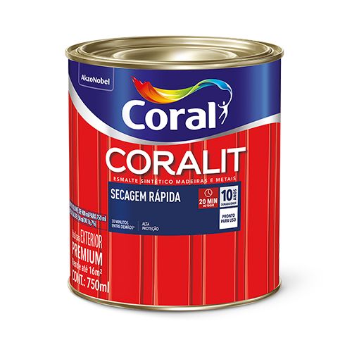 TINTA ESMALTE CORALIT SECAGEM RAPIDA BRILHANTE 750ML MARROM CONHAQUE CORAL